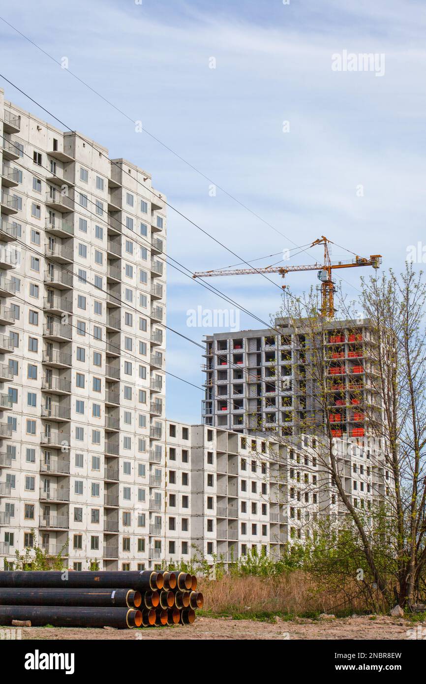 Construction of a new panel high-rise building. Modular house fast ...
