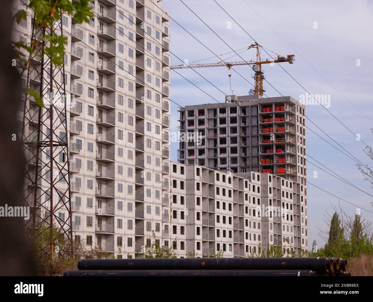 Construction of a new panel high-rise building. Modular house fast ...