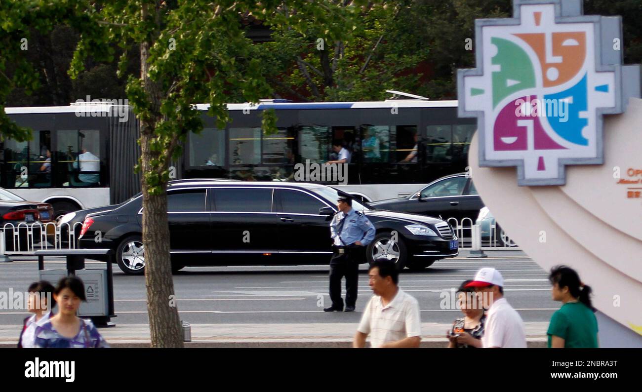 A stretch limousine believed to be carrying North Korean leader Kim ...