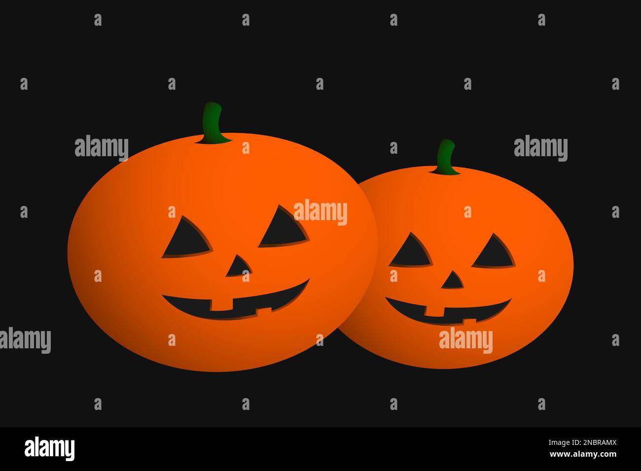 Two Halloween pumpkins on black background. Jack o'Lantern realistic 3D ...