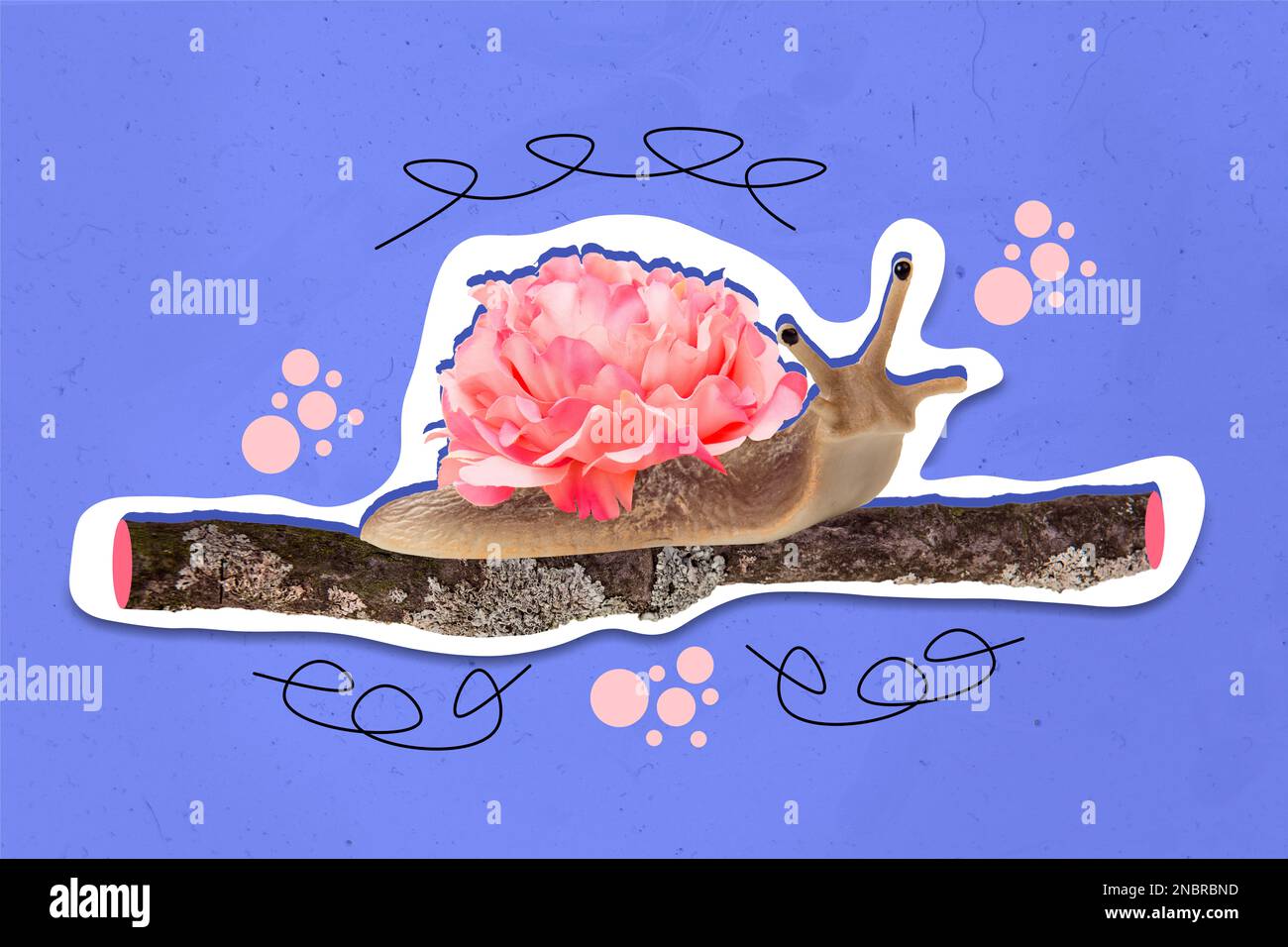 Creative collage illustration of snail fresh flower instead shell slide ...