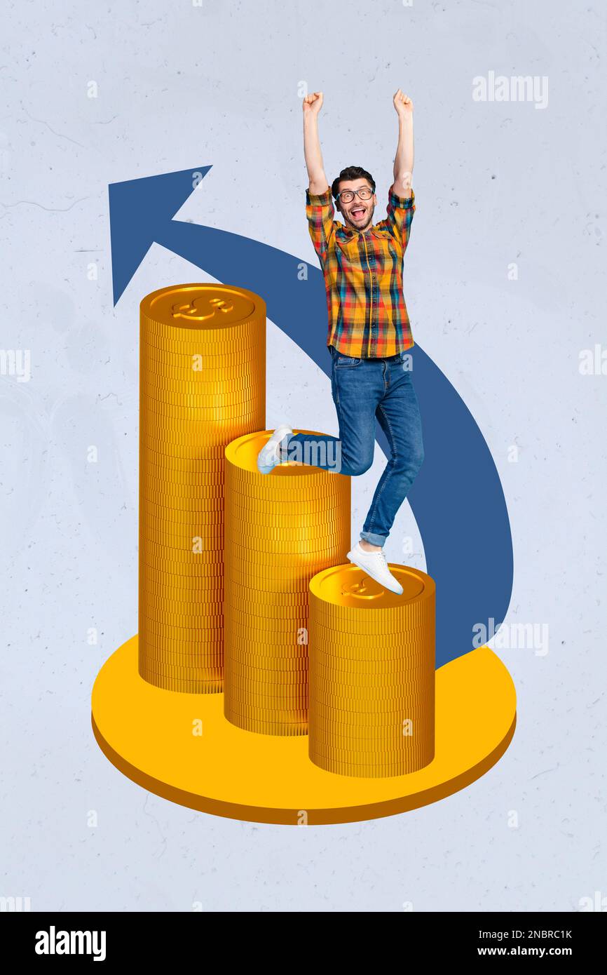 Vertical collage photo poster picture of positive happy rich man ...