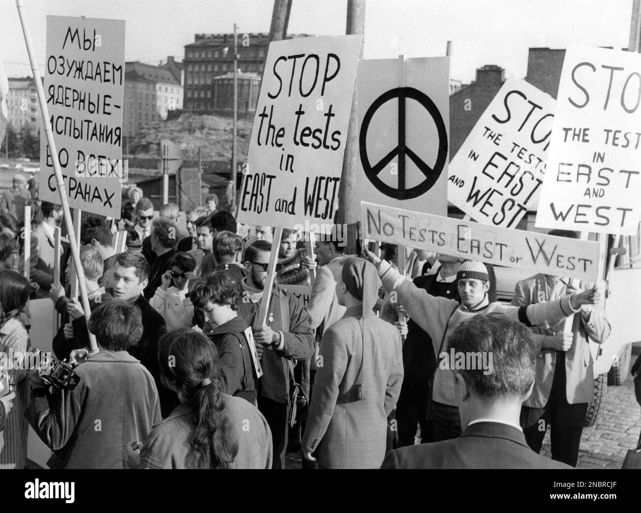 Anti-atom bomb demonstrators gathered on the “Hagnas torg” in central ...