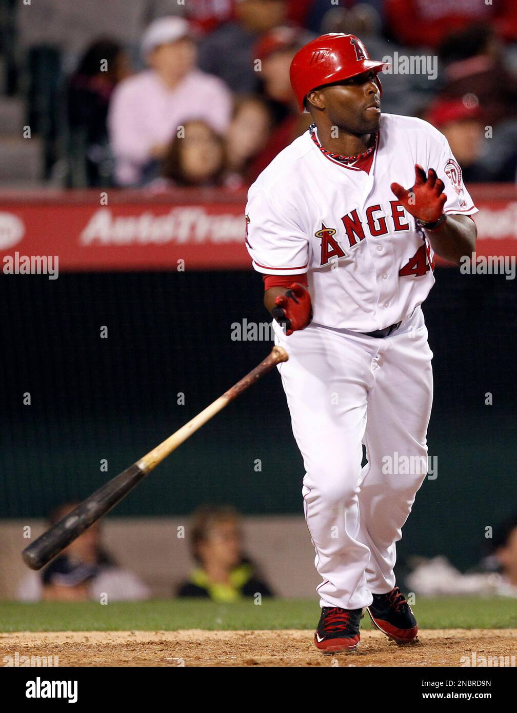 Los Angeles Angels' Torii Hunter hits an RBI-double against the Oakland ...