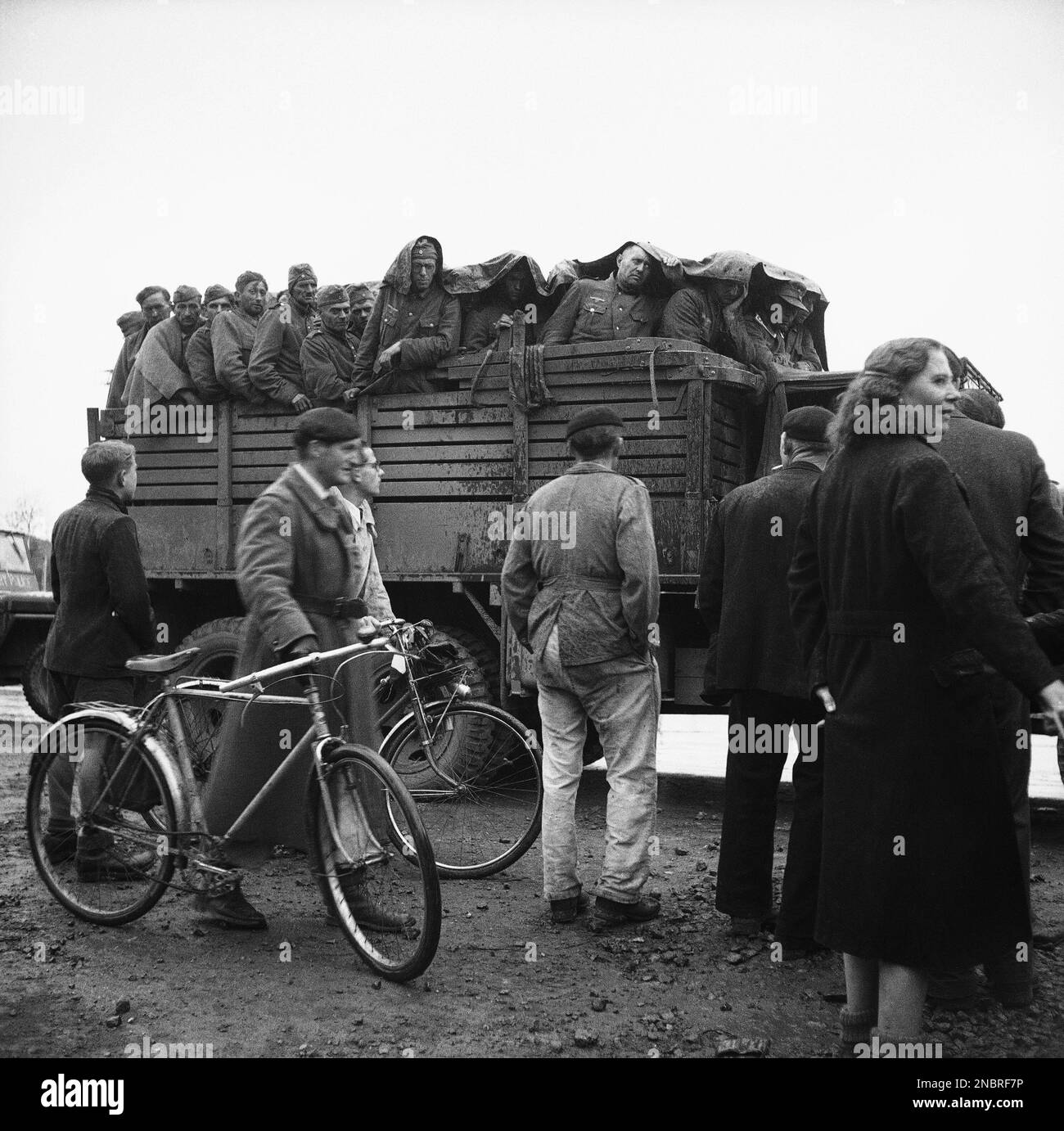 German prisoners captured around Metz are crowded into the back of a ...