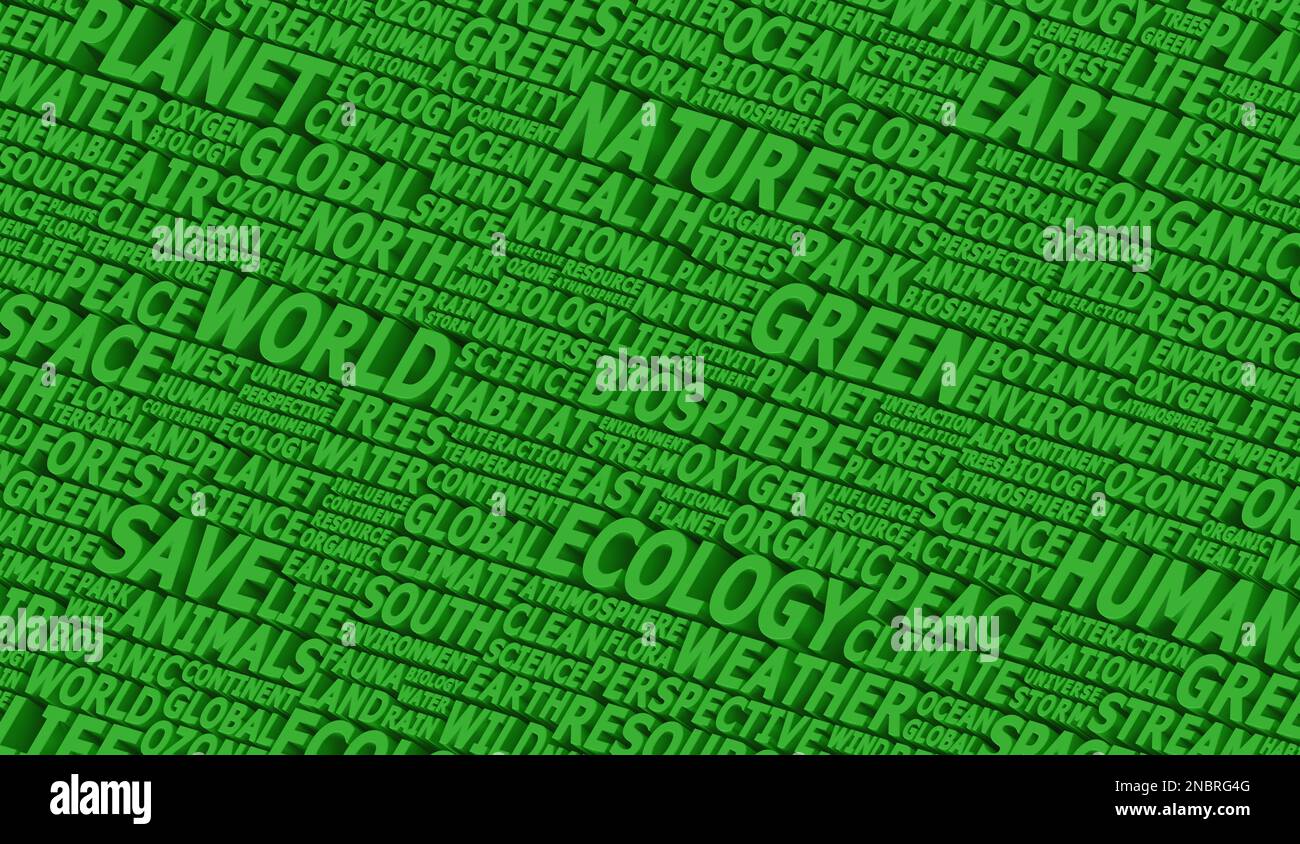 Green Ecology Backdrop. Global Climate Theme Words And Tags. 3d Render ...
