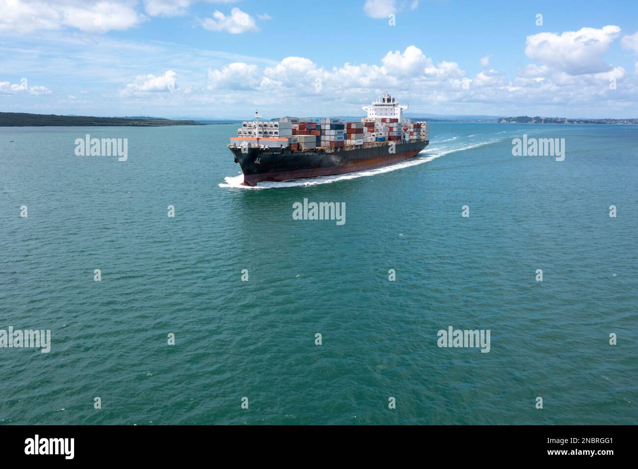 Container Ship Navios Miami departing Auckland's Waitamata harbour ...