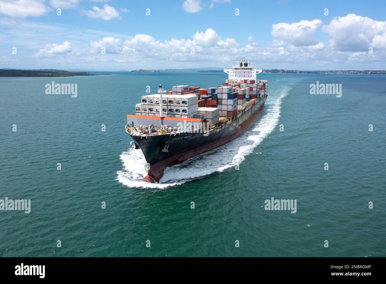 Container Ship Navios Miami departing Auckland's Waitamata harbour ...