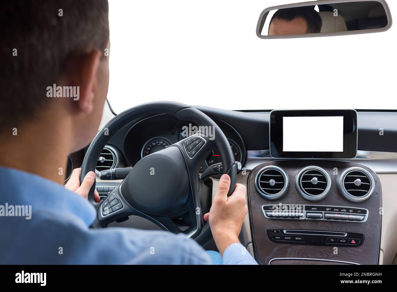 Inside of the car on the isolated background. View from inside car. The ...