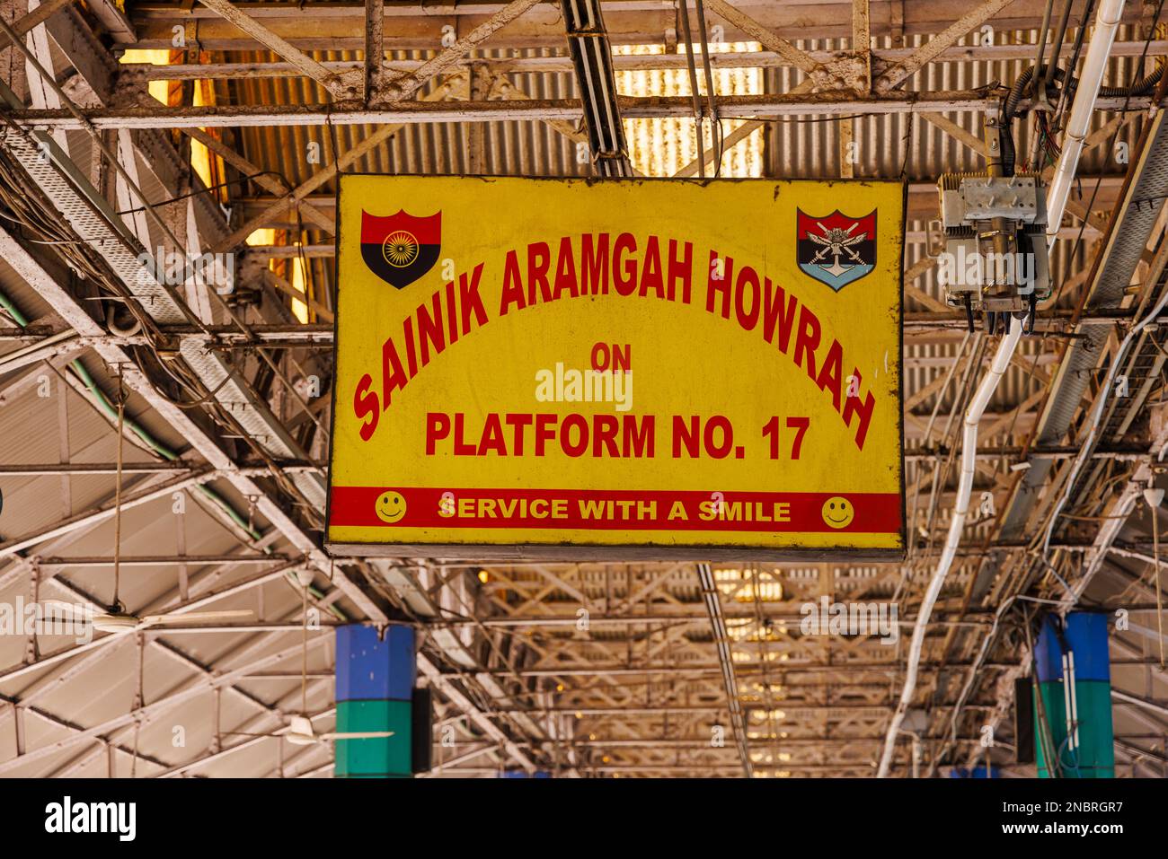 Name sign on a platform at Howrah Junction railway station, Howrah ...