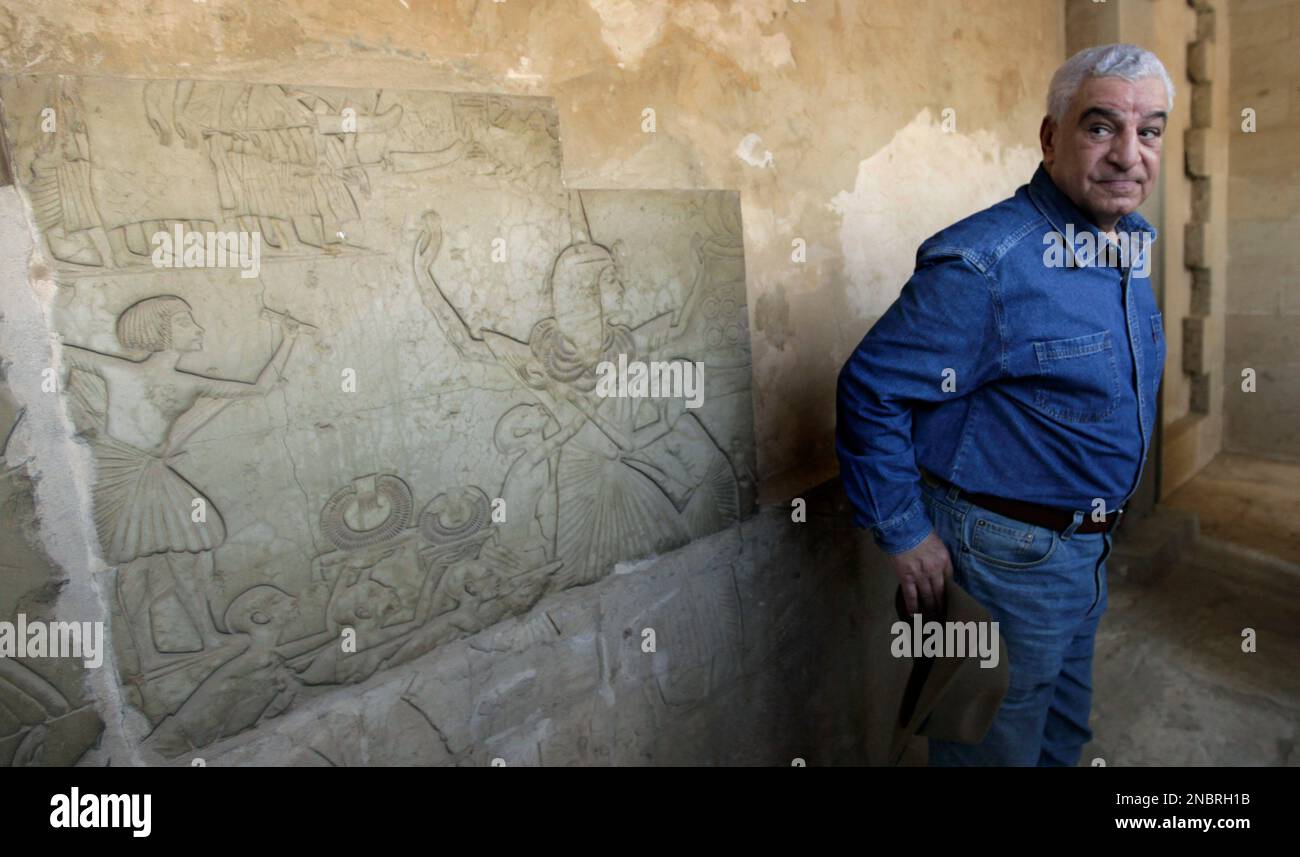 Egyptian minister of state for antiquities, Zahi Hawass, tours the site ...