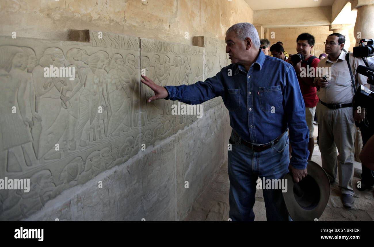 Egyptian minister of state for antiquities Zahi Hawass tours with ...