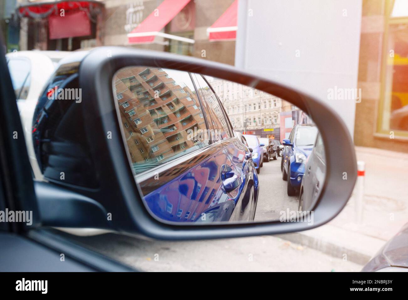Automobile mirror close up. Reflection of cars in a mirror Stock Photo ...