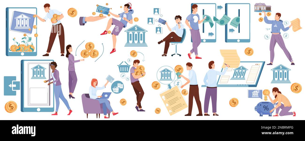 Banking services icons set with finance and rate symbols flat isolated ...