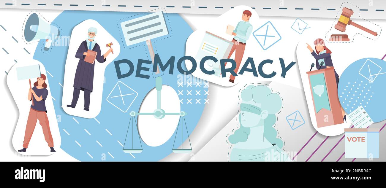 Democracy flat collage with cut paper human characters campaigning for ...