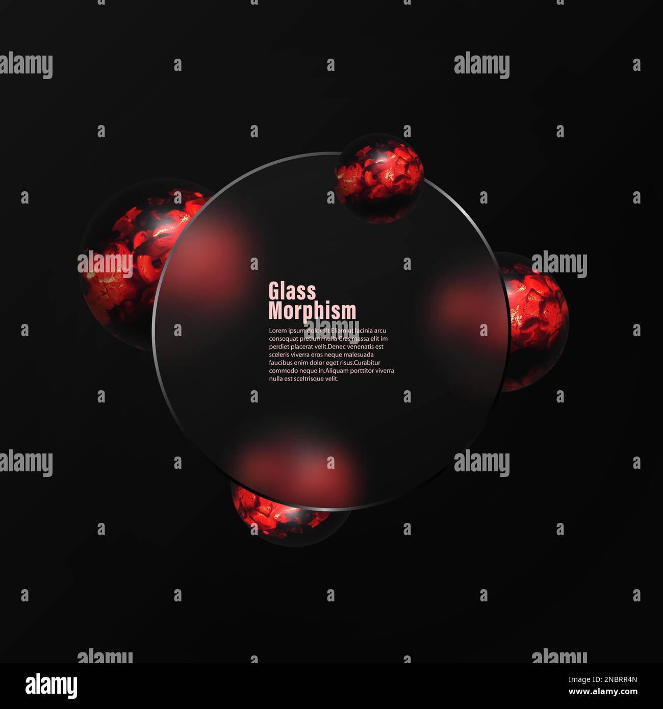 Abstract bright and black sphere on round transparent glass with black ...