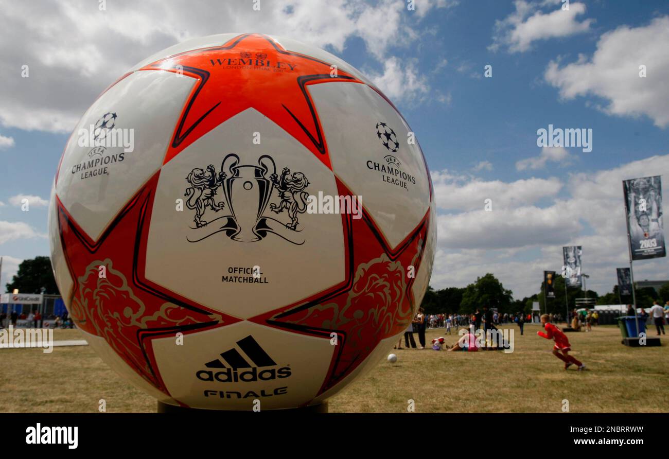 A giant football on display, at the UEFA Champions Festival in Hyde ...