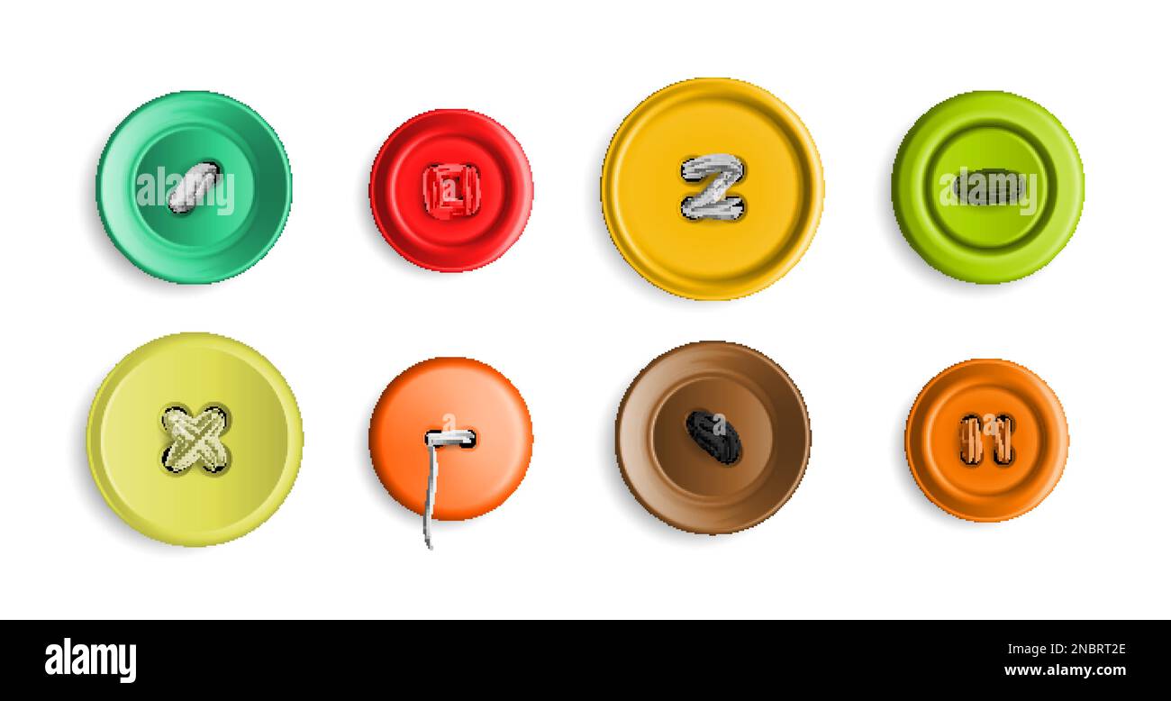 Realistic sewing clothing buttons icon set buttons of different colors ...