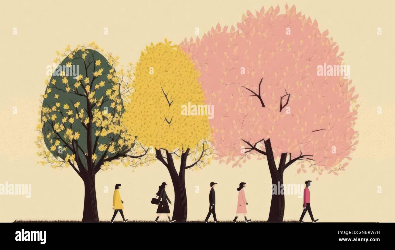 Minimal style of people in spring season with copy space background ...