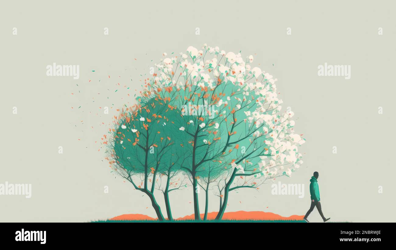 Minimal style of people in spring season with copy space background ...