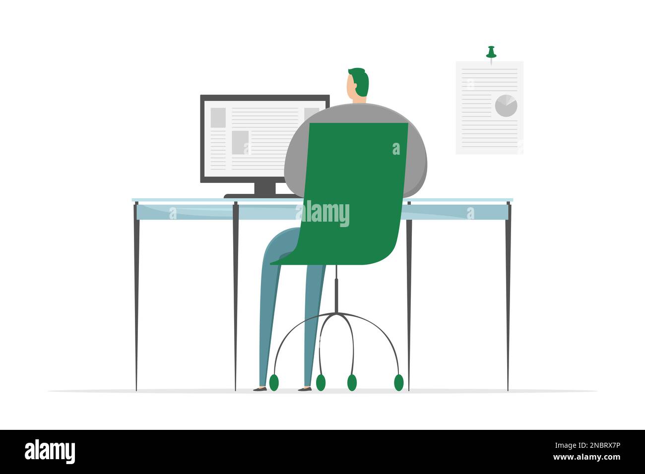 Man working on computer. Office workplace. Vector illustration Stock ...