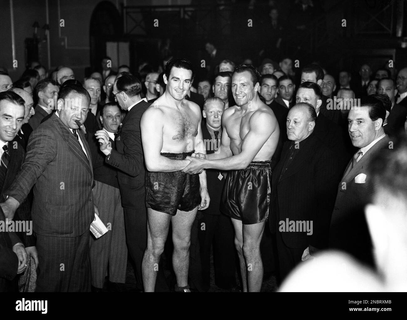 English boxers Jack Doyle, left, and Eddie Phillips at the weigh in for ...