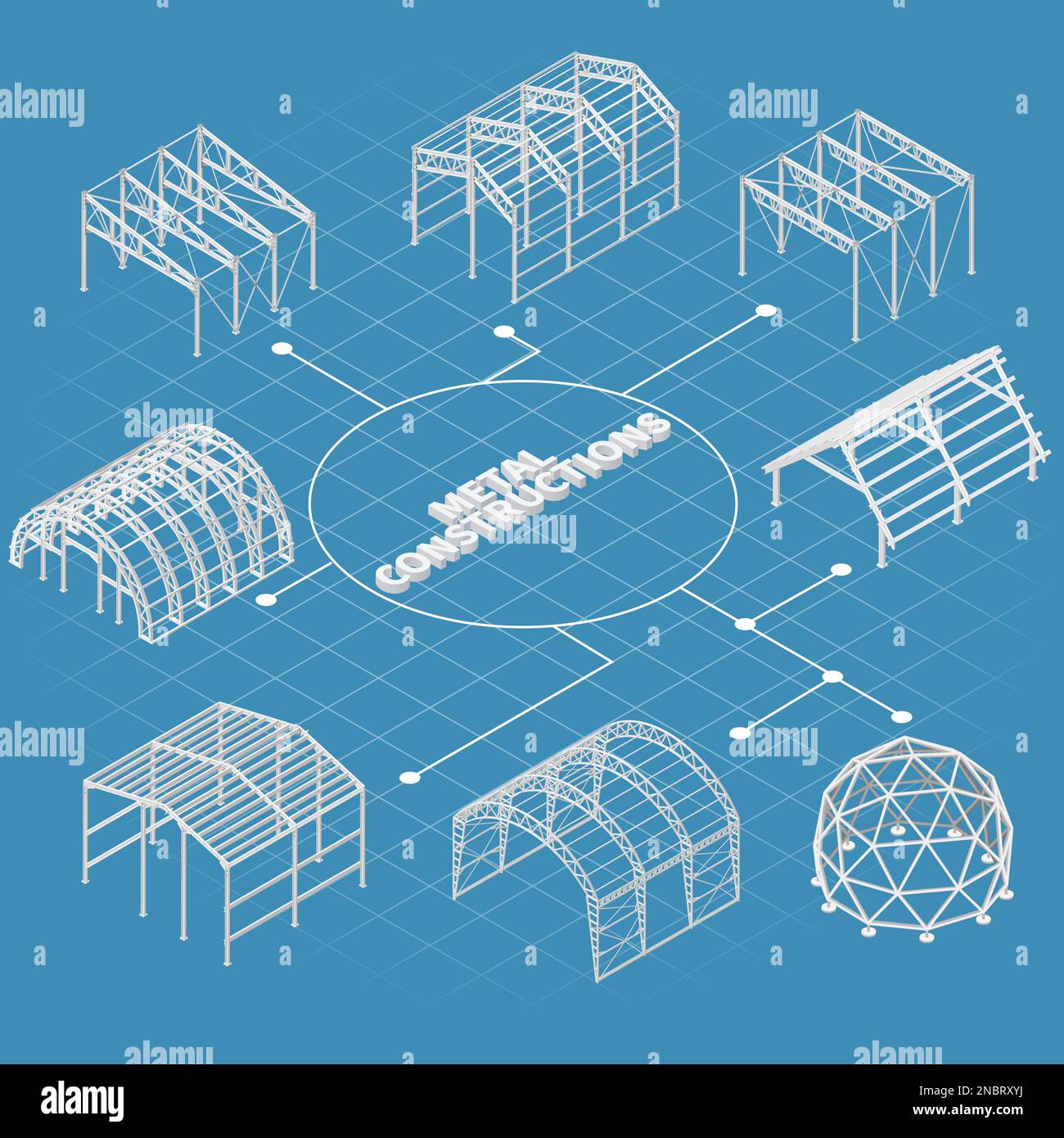 Metal constructions flowchart with industrial buildings structure ...