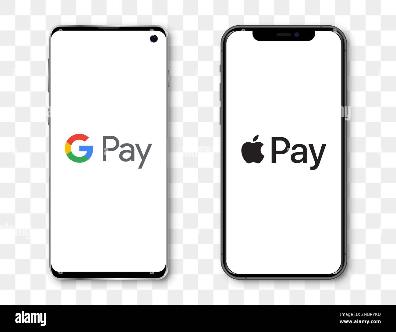 Google pay and Apple pay system on Samsung and Iphone screen Stock ...