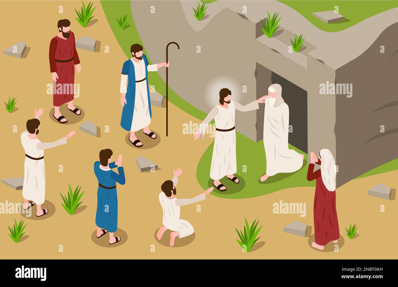 Jesus life background with resurrection and religion symbols isometric ...