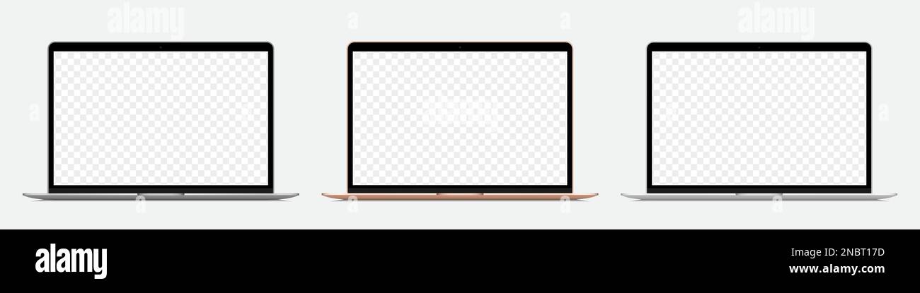 Set of different realistic laptop with blank screen on a transparent ...