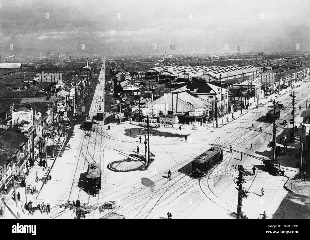 A pre-war view of the Japanese city of Osaka, important industrial ...