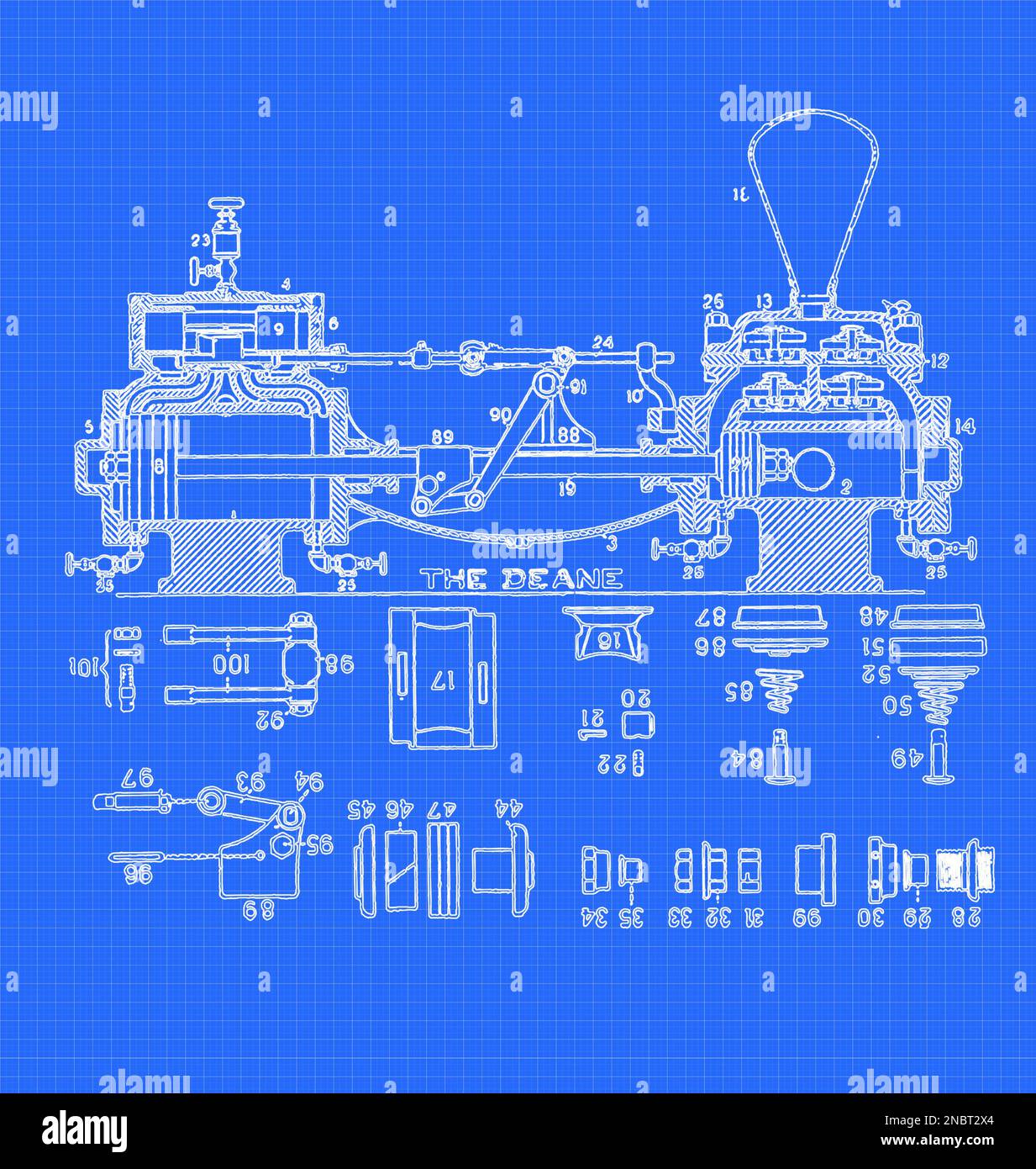 Blue Print Steam Pump in Detail Steam Cylinder, Water Cylinder, Cap ...