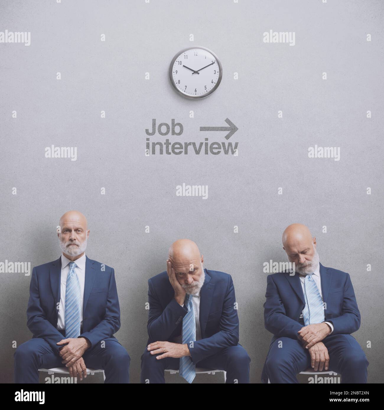 Senior job applicant waiting for the interview, he is getting bored and ...