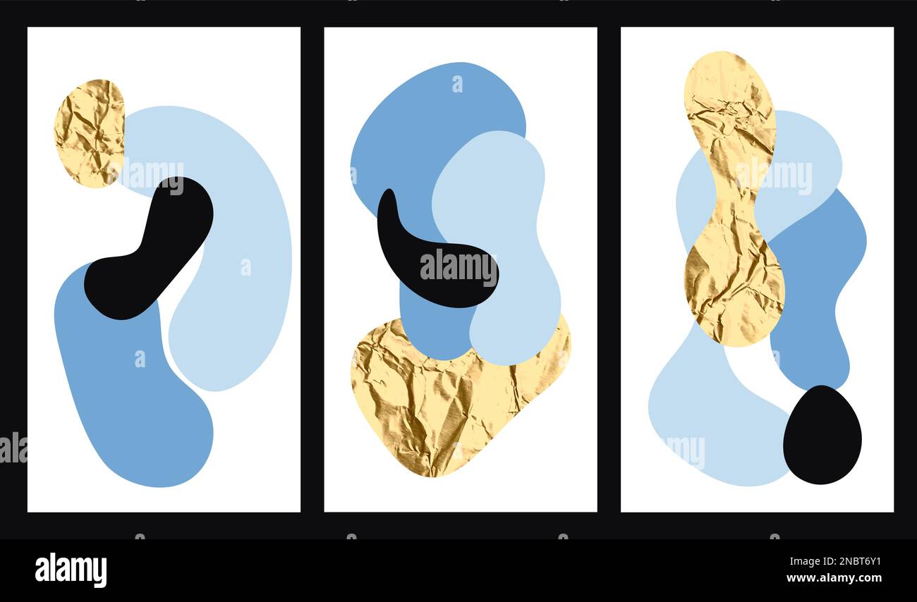 Abstract boho wall art set with gold spots. Water tone stones organic ...