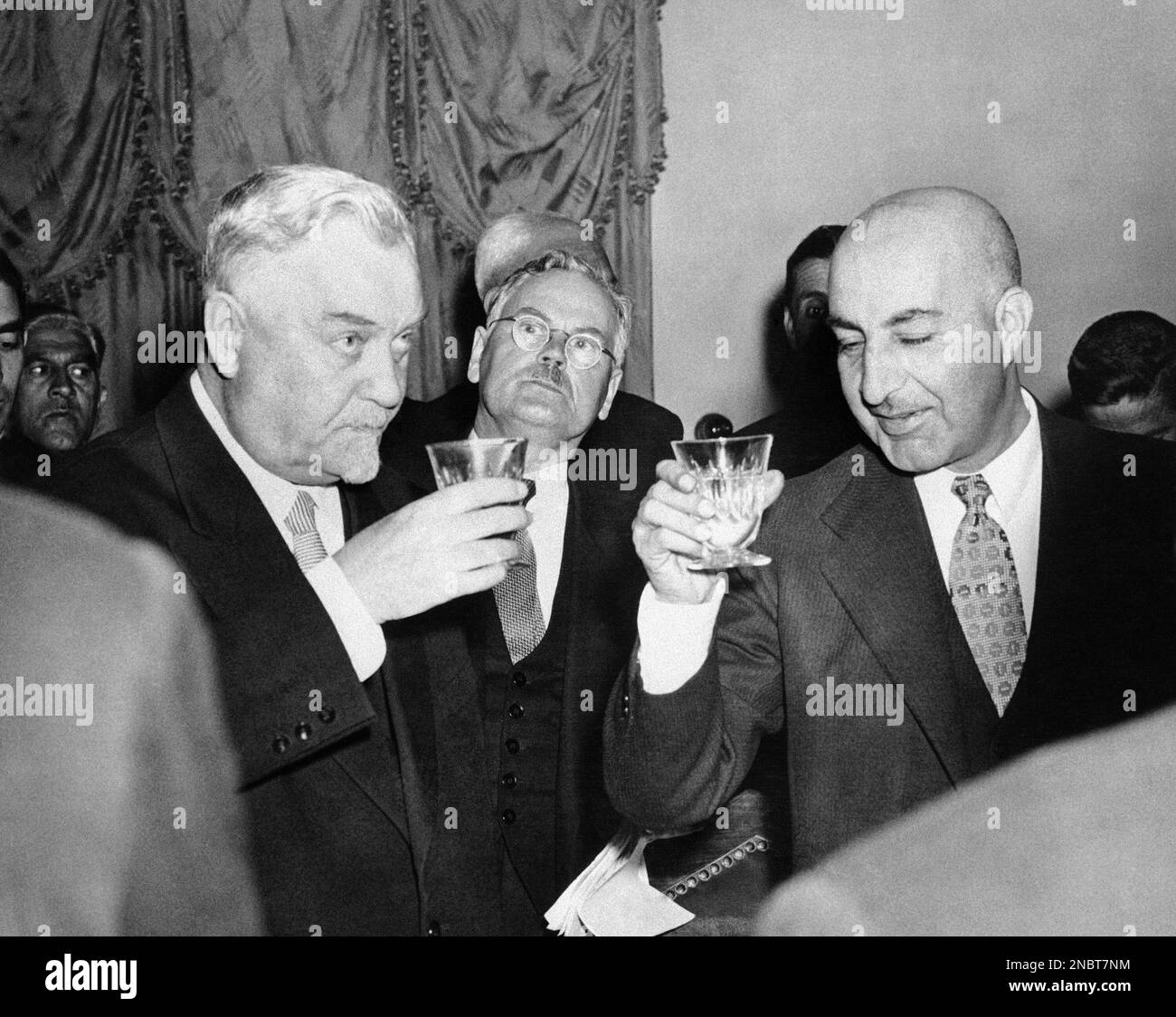 Marshal Nikolai Bulganin drinks an orange juice toast with Sardar ...