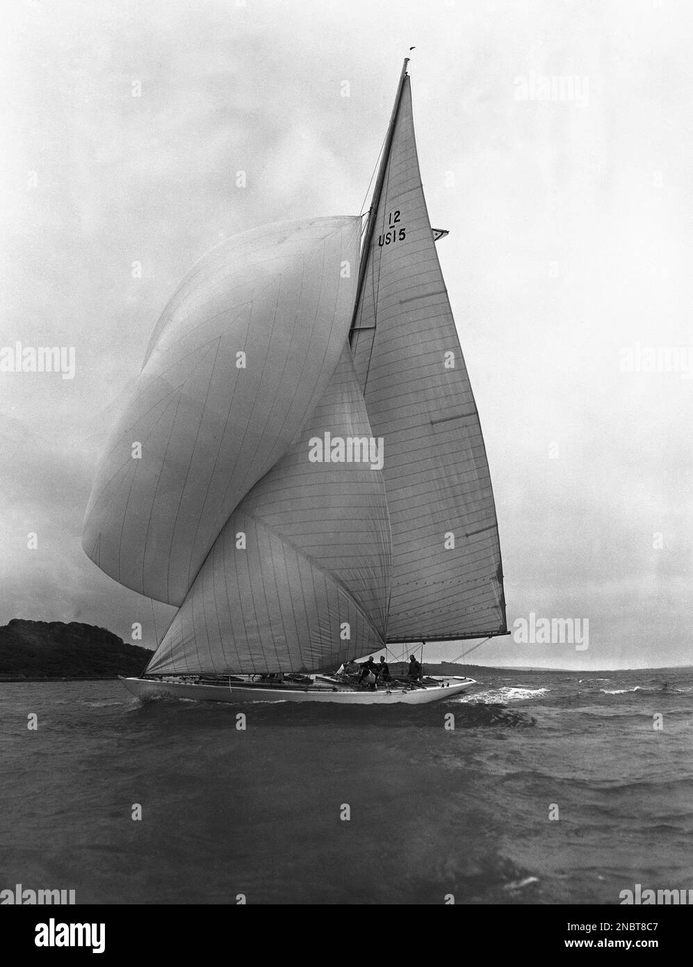 Harold Vanderbilt’s Vim, with her spinnaker set, during the 12 meter ...
