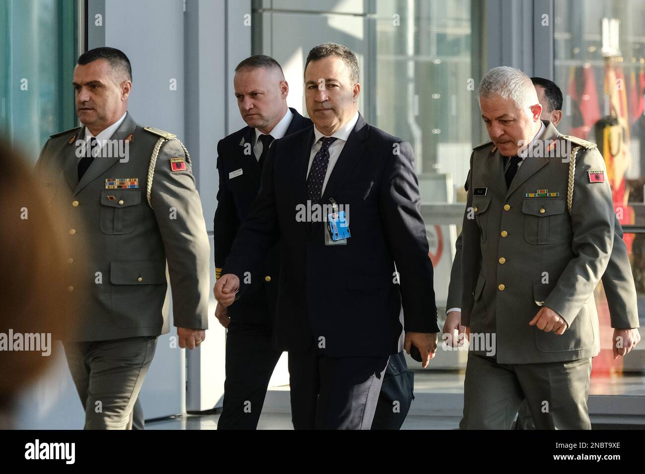 Brussels, Belgium. 14th Feb, 2023. Niko Peleshi, Minister of Defence ...