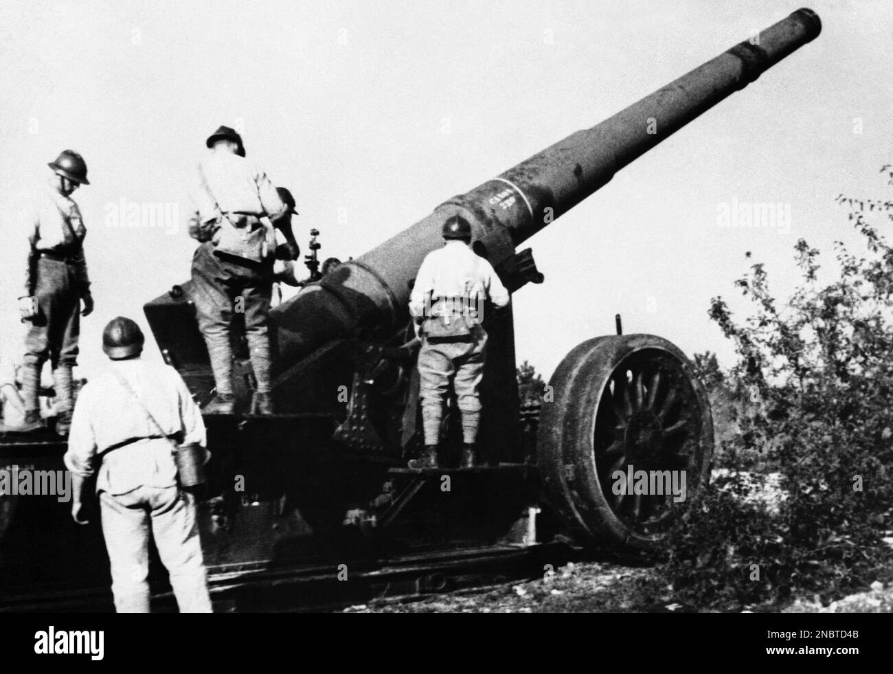 This is a 220 millimeter long gun in position for firing, somewhere ...