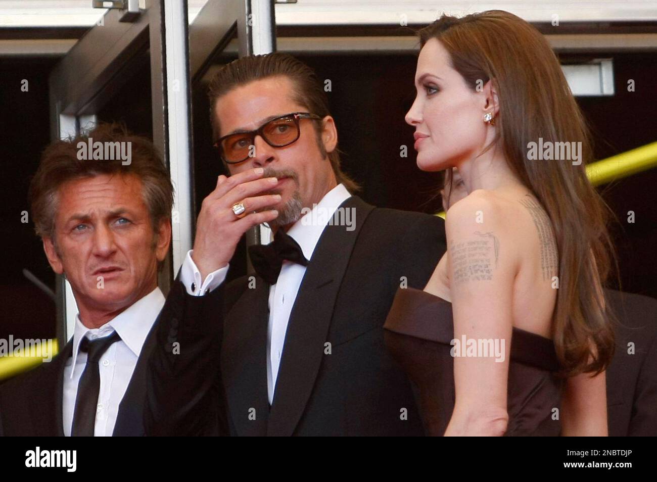 From left, actors Sean Penn, Brad Pitt and Angelina Jolie arrive for ...