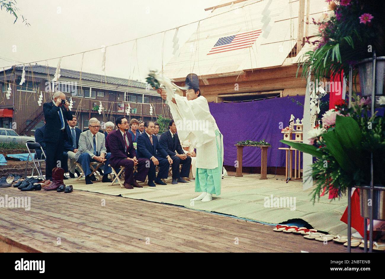 A priest officiates during a Shinto ceremony to dedicate an American ...
