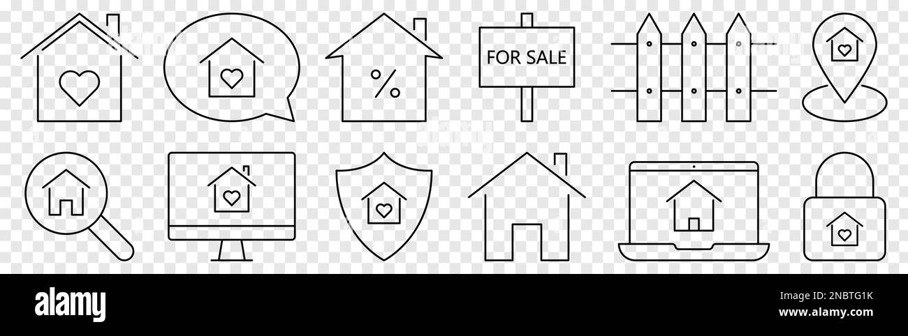 Real estate lines icon set. Vector illustration isolated on transparent ...