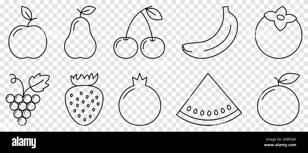 Set of fruit icons. Vector illustration isolated on transparent ...