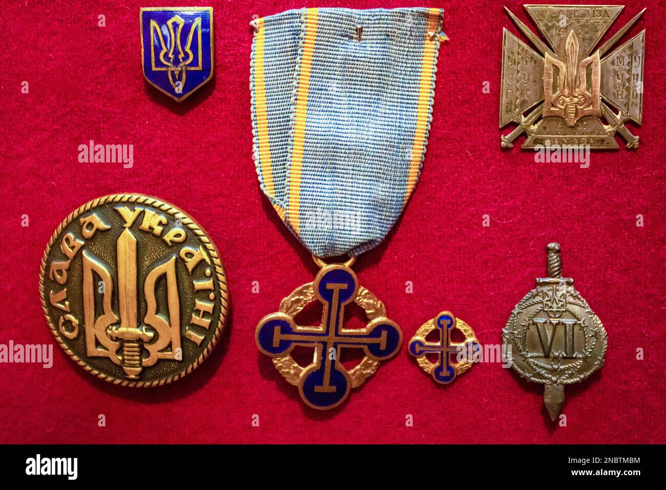 Coat of arms of Ukraine on ancient orders and medals. Ukrainian symbol ...