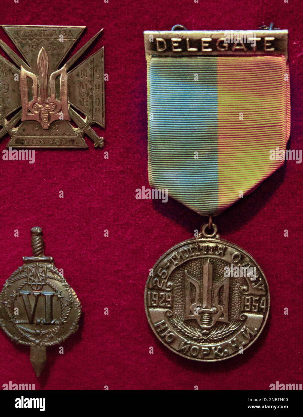 Coat of arms of Ukraine on ancient orders and medals. Ukrainian symbol ...