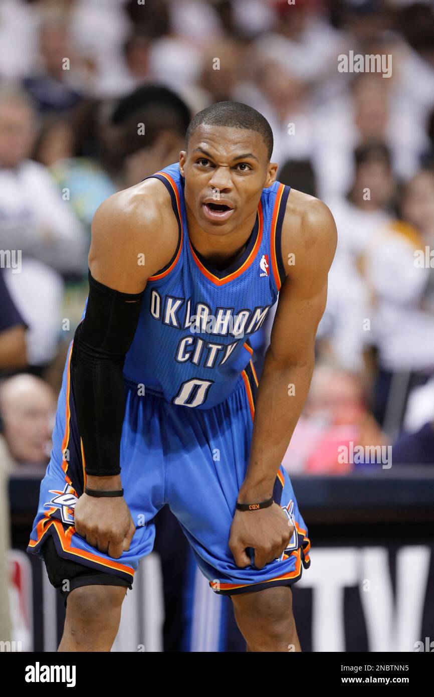 Oklahoma City Thunder guard Russell Westbrook plays against the Memphis ...