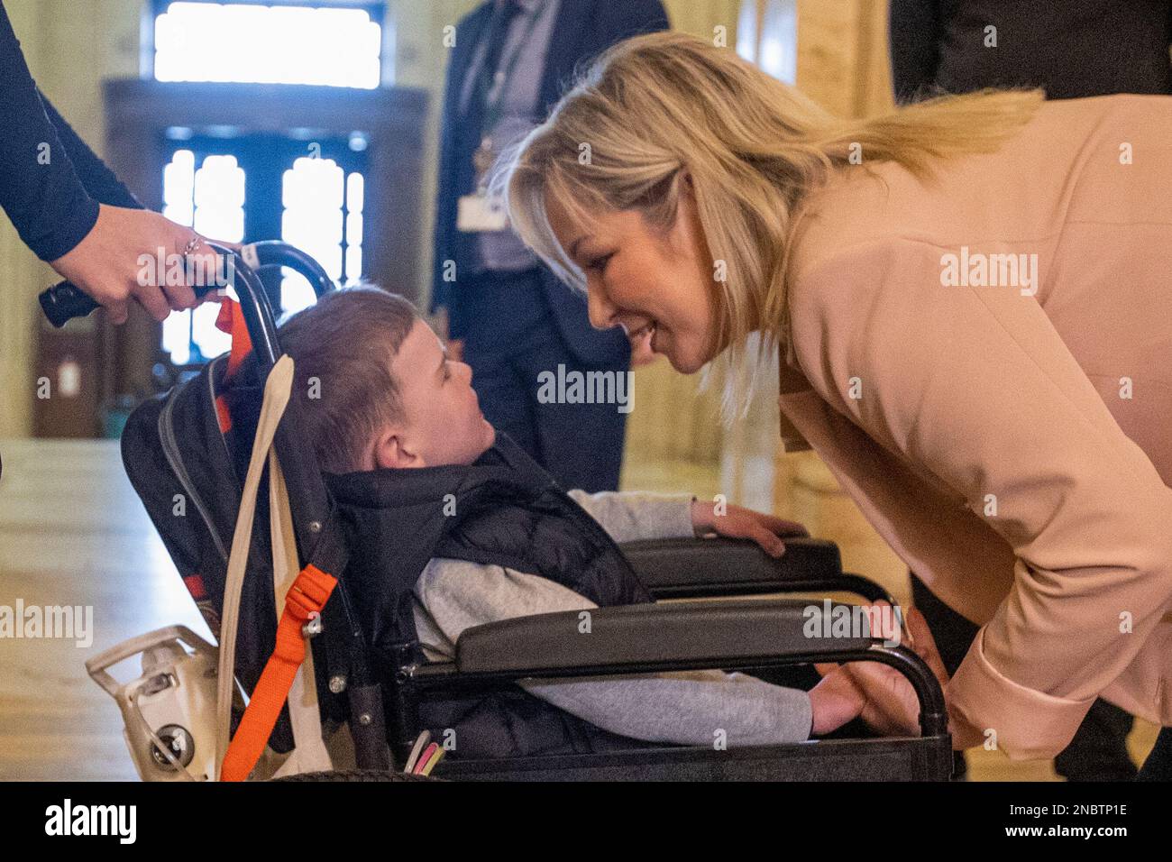 Sinn Fein Vice President Michelle O'Neill meets six-year-old Daithi Mac ...