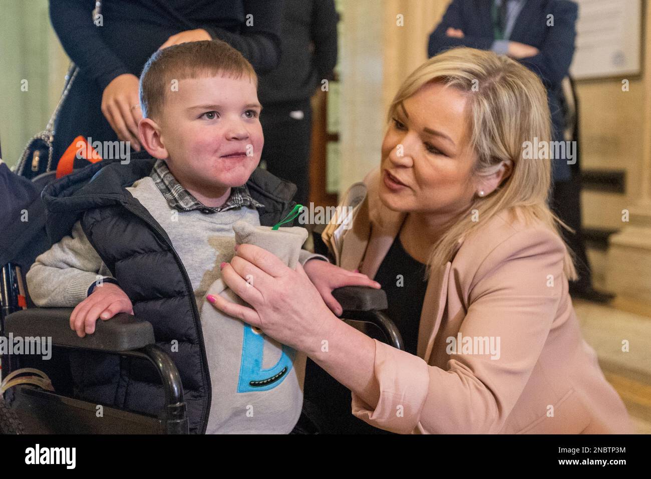 Sinn Fein Vice President Michelle O'Neill meets six-year-old Daithi Mac ...