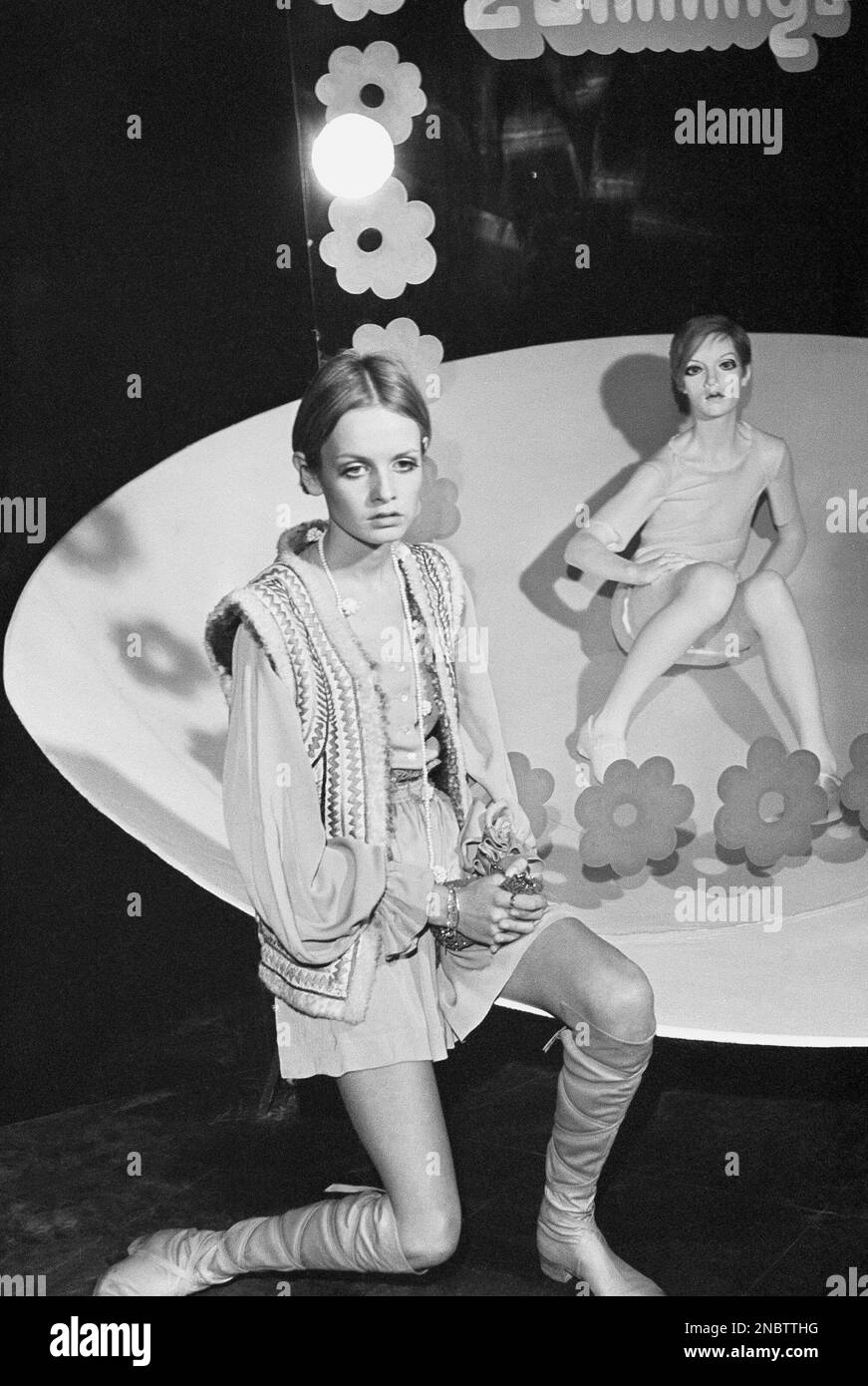 British teenage model Lesley Hornby, better known as Twiggy, poses ...