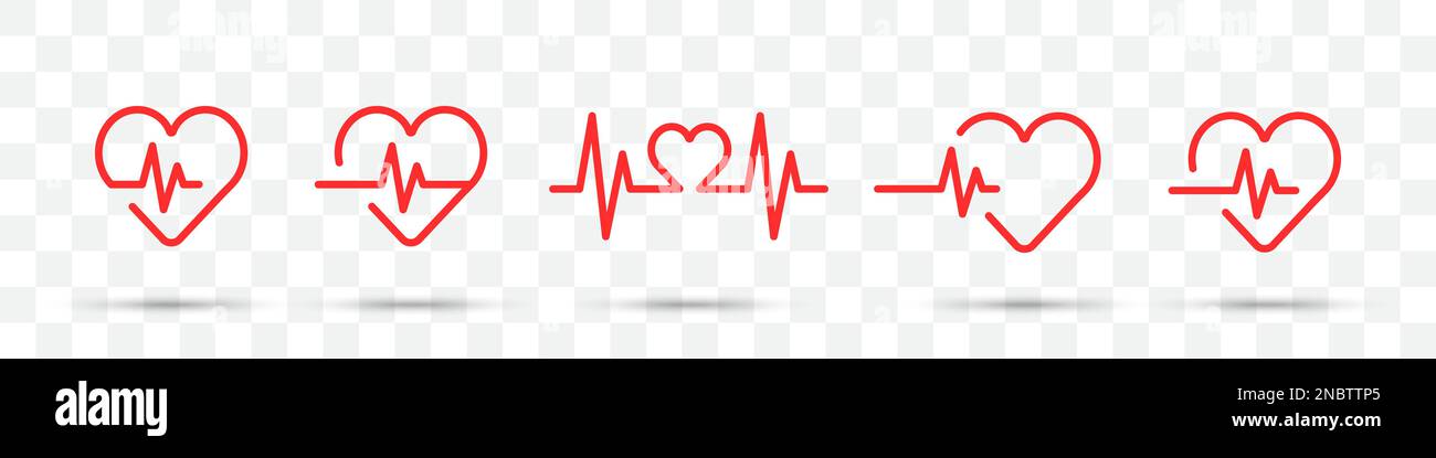 Set of red heartbeat icons on a transparent background Stock Vector ...