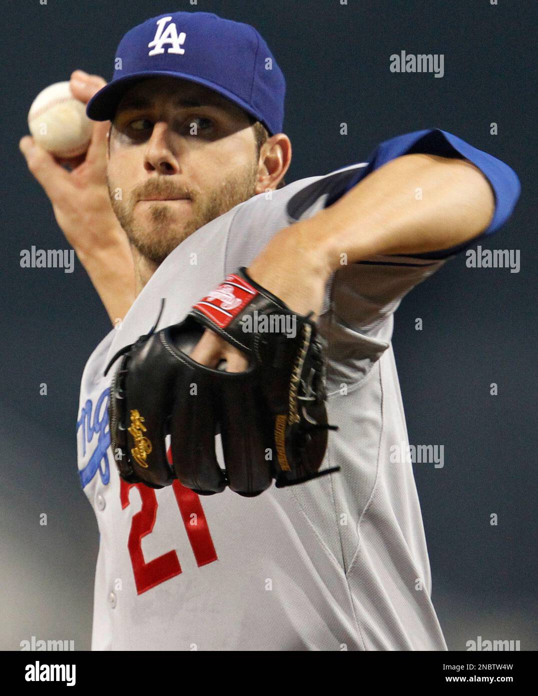 Los Angeles Dodgers pitcher Jon Garland throws in the second inning of ...